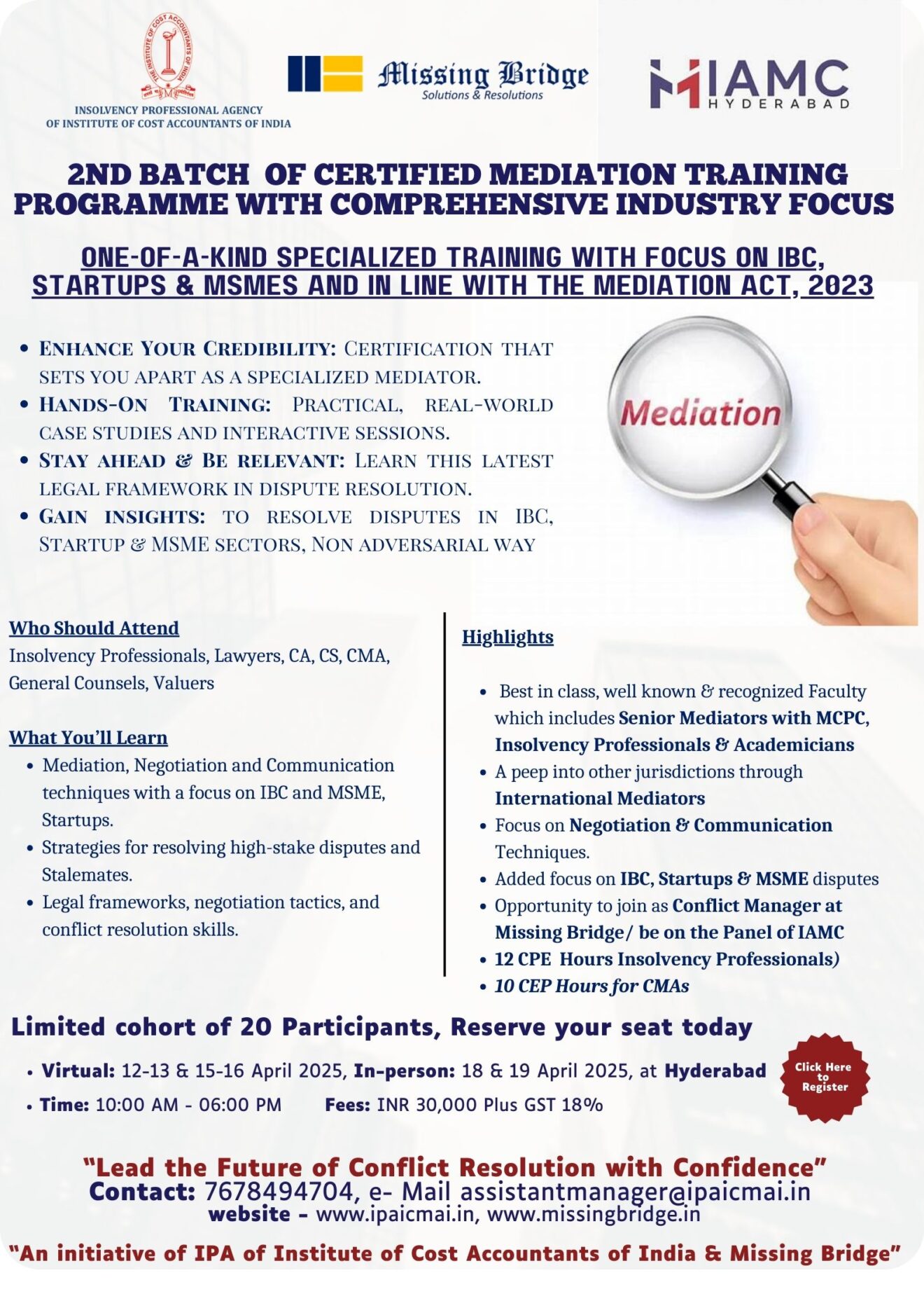 Certified Mediation Training Programme with Comprehensive Industry Focus - International ...